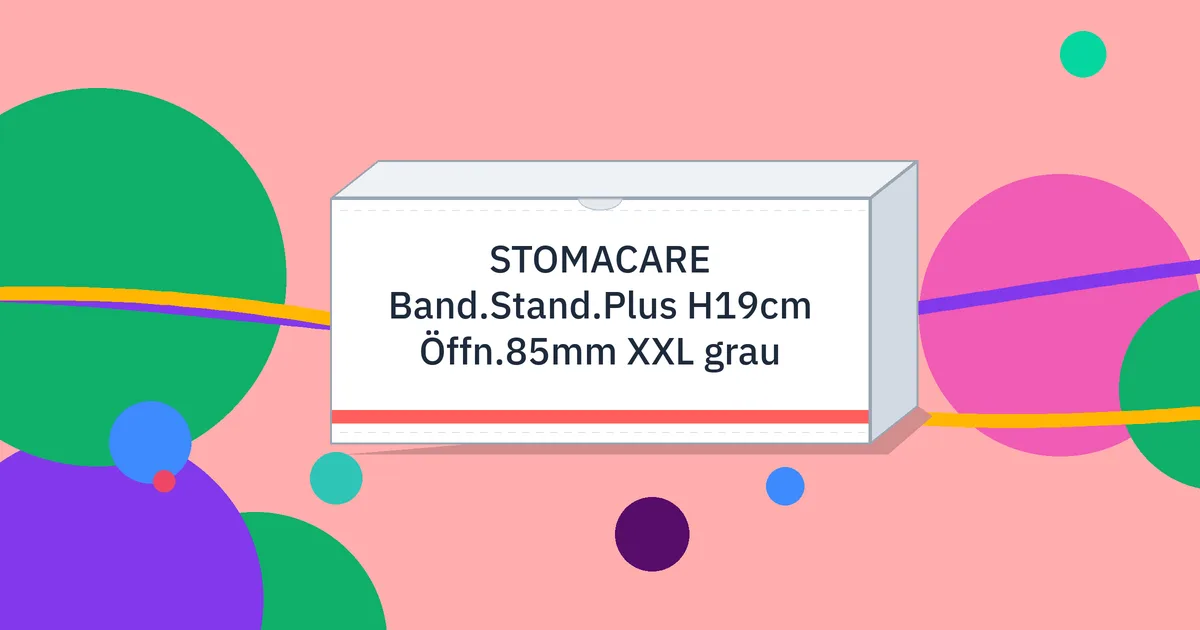 Symbolbild: Packung mit der Aufschrift STOMACARE Band.Stand.Plus H19cm Öffn.85mm XXL grau (PZN 16750743) – Verfügbarkeit und Bezug in Apotheken in Frankfurt am Main