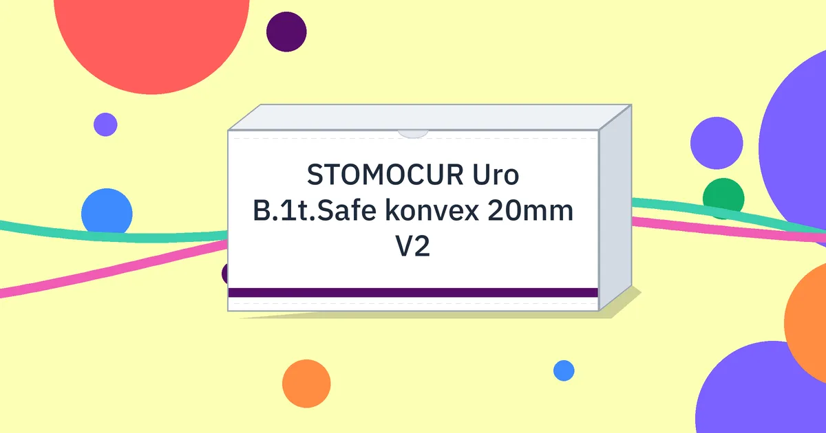Symbolbild: Packung mit der Aufschrift STOMOCUR Uro B.1t.Safe konvex 20mm V2 (PZN 13866882) – Verfügbarkeit und Bezug in Apotheken in Frankfurt am Main
