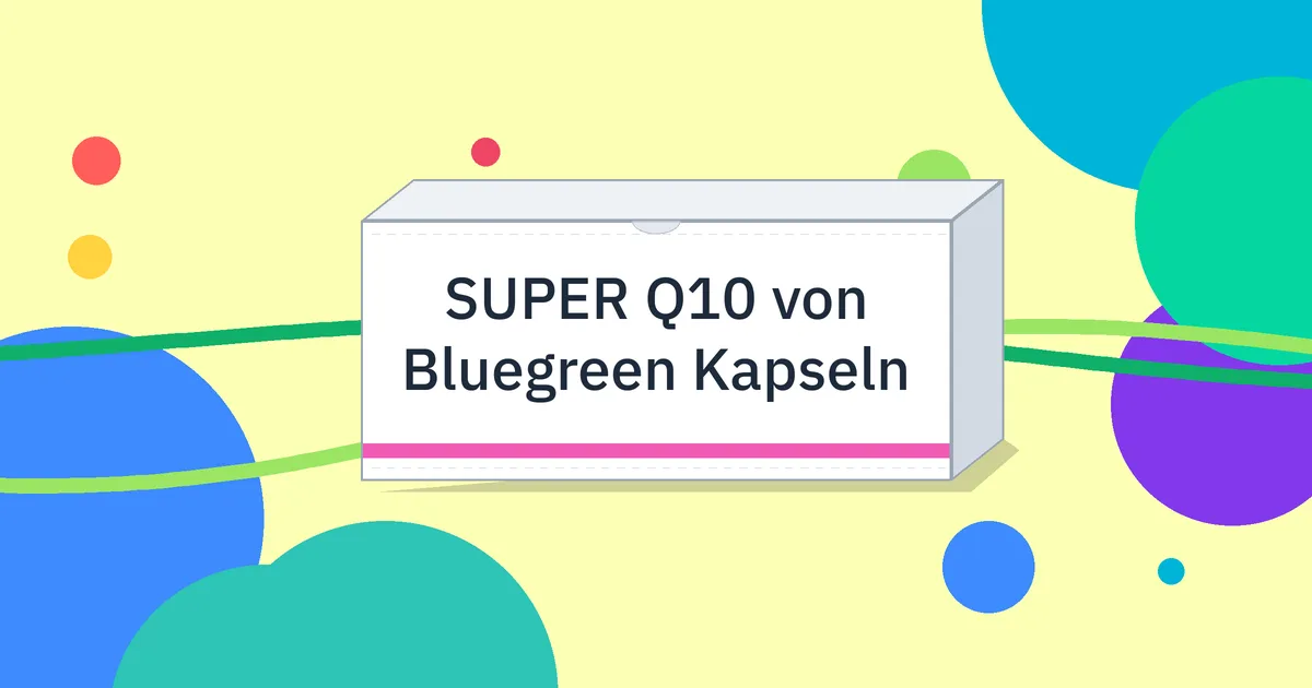 Symbolbild: Packung mit der Aufschrift SUPER Q10 von Bluegreen Kapseln (PZN 13836533) – Verfügbarkeit und Bezug in Apotheken in Frankfurt am Main