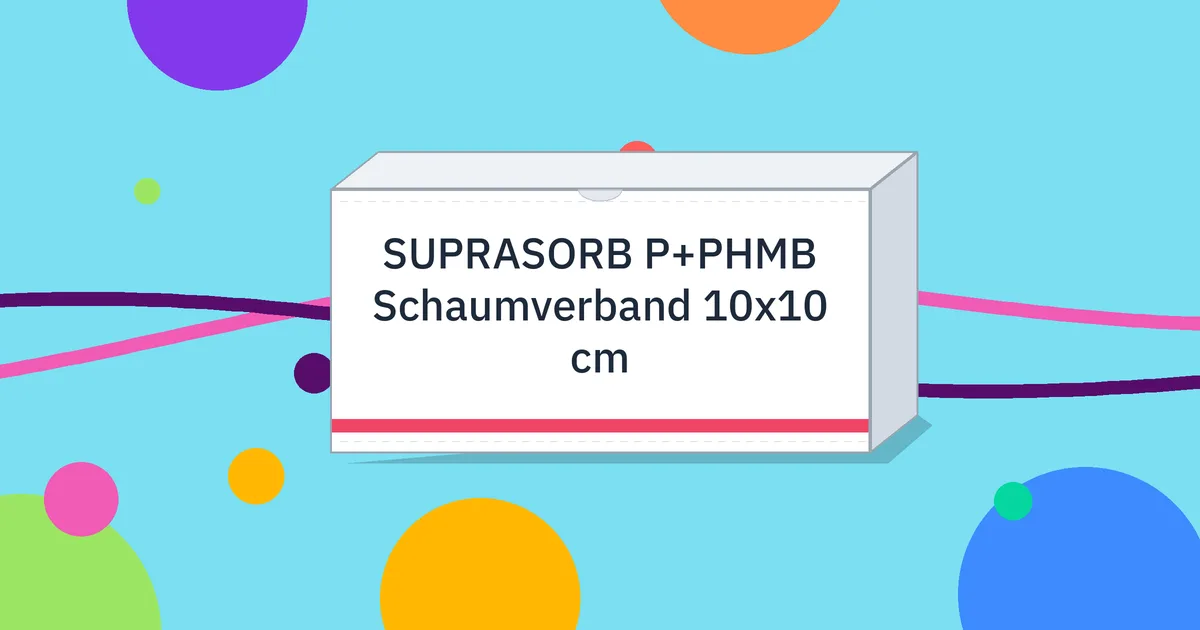 Symbolbild: Packung mit der Aufschrift SUPRASORB P+PHMB Schaumverband 10x10 cm (PZN 17833891) – Verfügbarkeit und Bezug in Apotheken in Frankfurt am Main