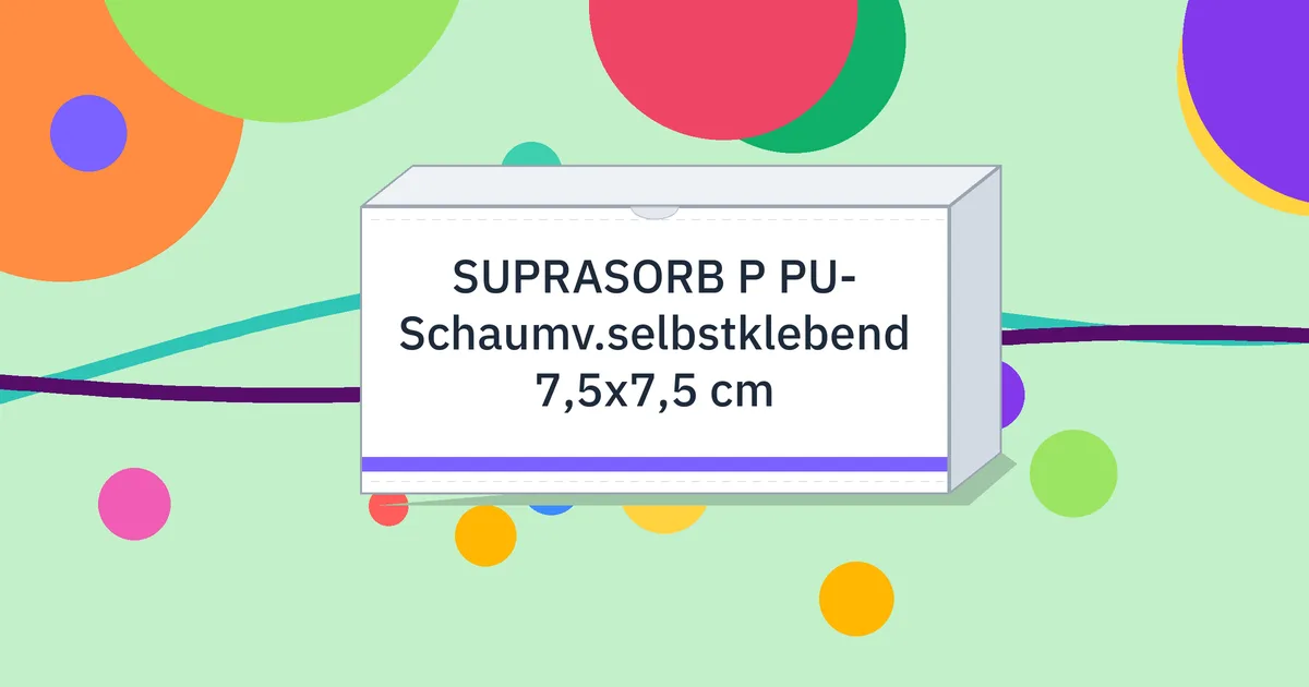 Symbolbild: Packung mit der Aufschrift SUPRASORB P PU-Schaumv.selbstklebend 7,5x7,5 cm (PZN 10114779) – Verfügbarkeit und Bezug in Apotheken in Frankfurt am Main