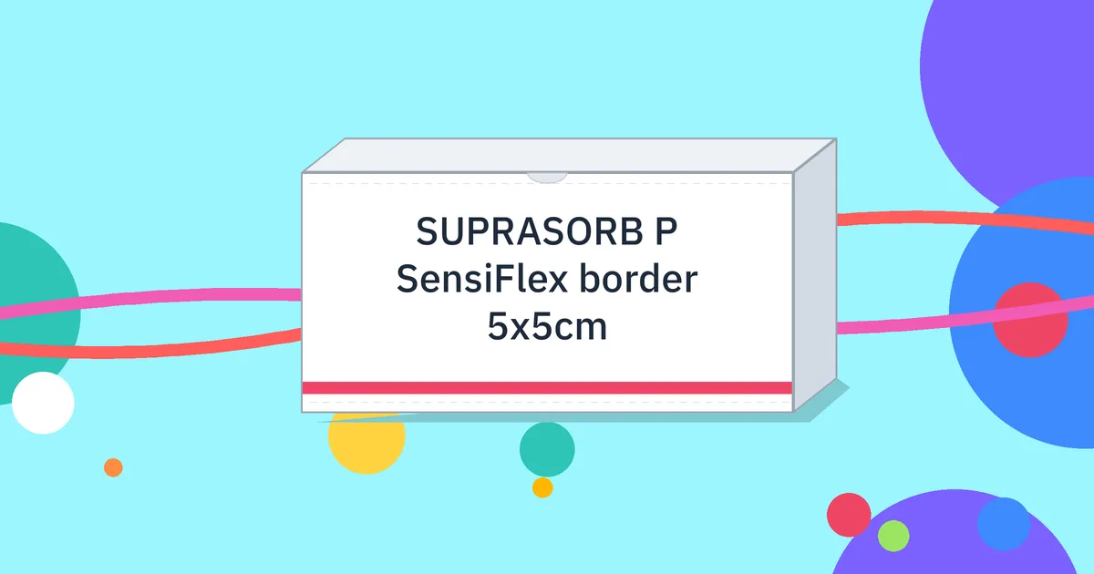 Symbolbild: Packung mit der Aufschrift SUPRASORB P SensiFlex border 5x5cm (PZN 19863028) – Verfügbarkeit und Bezug in Apotheken in Frankfurt am Main