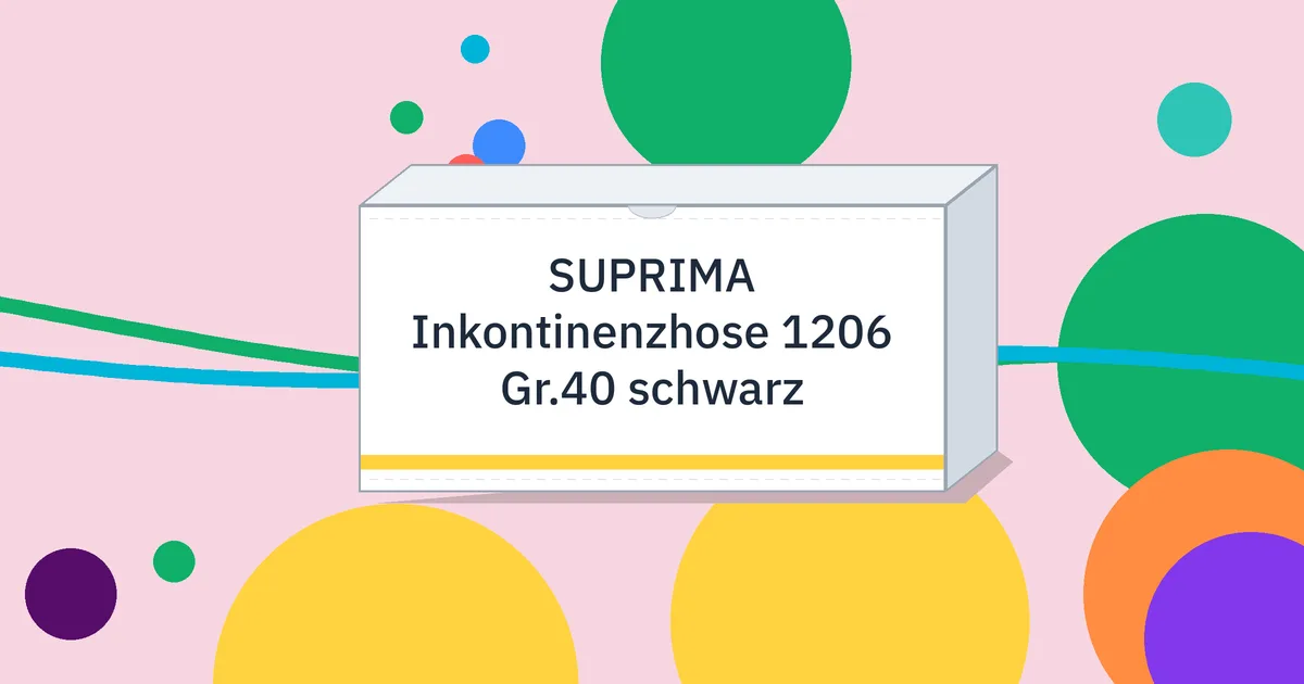 Symbolbild: Packung mit der Aufschrift SUPRIMA Inkontinenzhose 1206 Gr.40 schwarz (PZN 01514184) – Verfügbarkeit und Bezug in Apotheken in Frankfurt am Main