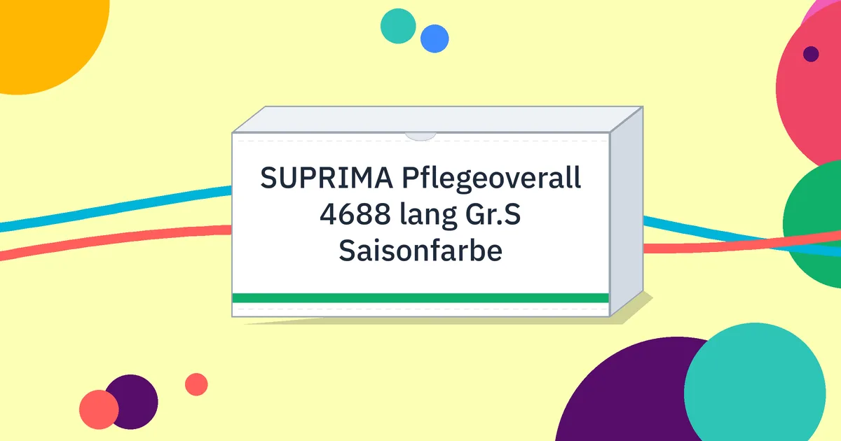 Symbolbild: Packung mit der Aufschrift SUPRIMA Pflegeoverall 4688 lang Gr.S Saisonfarbe (PZN 11660107) – Verfügbarkeit und Bezug in Apotheken in Frankfurt am Main