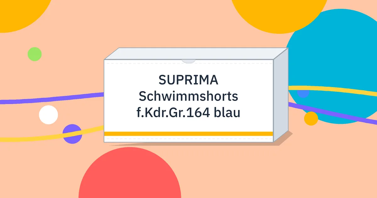 Symbolbild: Packung mit der Aufschrift SUPRIMA Schwimmshorts f.Kdr.Gr.164 blau (PZN 02404865) – Verfügbarkeit und Bezug in Apotheken in Frankfurt am Main