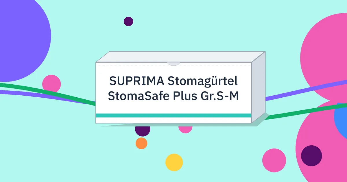 Symbolbild: Packung mit der Aufschrift SUPRIMA Stomagürtel StomaSafe Plus Gr.S-M (PZN 14302868) – Verfügbarkeit und Bezug in Apotheken in Frankfurt am Main