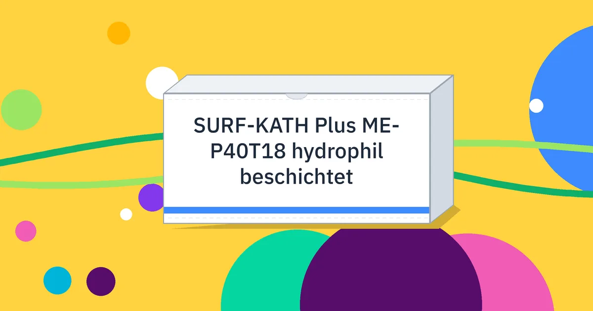 Symbolbild: Packung mit der Aufschrift SURF-KATH Plus ME-P40T18 hydrophil beschichtet (PZN 05737165) – Verfügbarkeit und Bezug in Apotheken in Frankfurt am Main