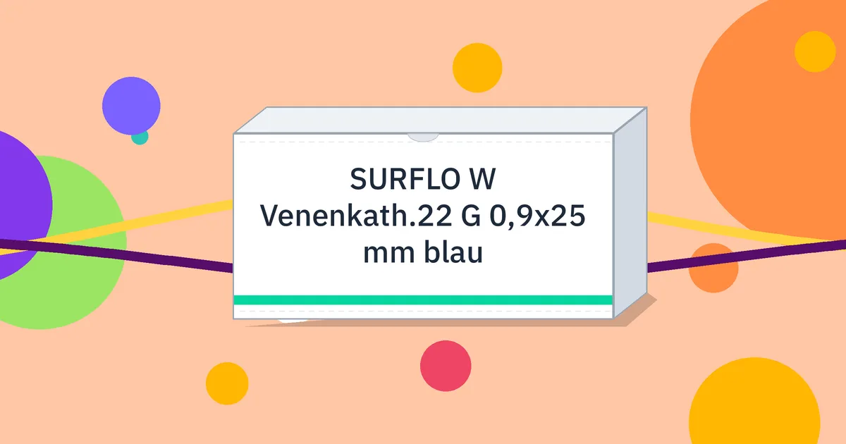 Symbolbild: Packung mit der Aufschrift SURFLO W Venenkath.22 G 0,9x25 mm blau (PZN 18012073) – Verfügbarkeit und Bezug in Apotheken in Frankfurt am Main
