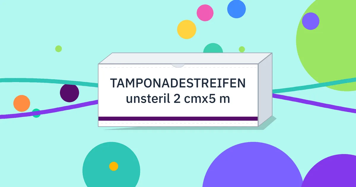 Symbolbild: Packung mit der Aufschrift TAMPONADESTREIFEN unsteril 2 cmx5 m (PZN 07402581) – Verfügbarkeit und Bezug in Apotheken in Frankfurt am Main