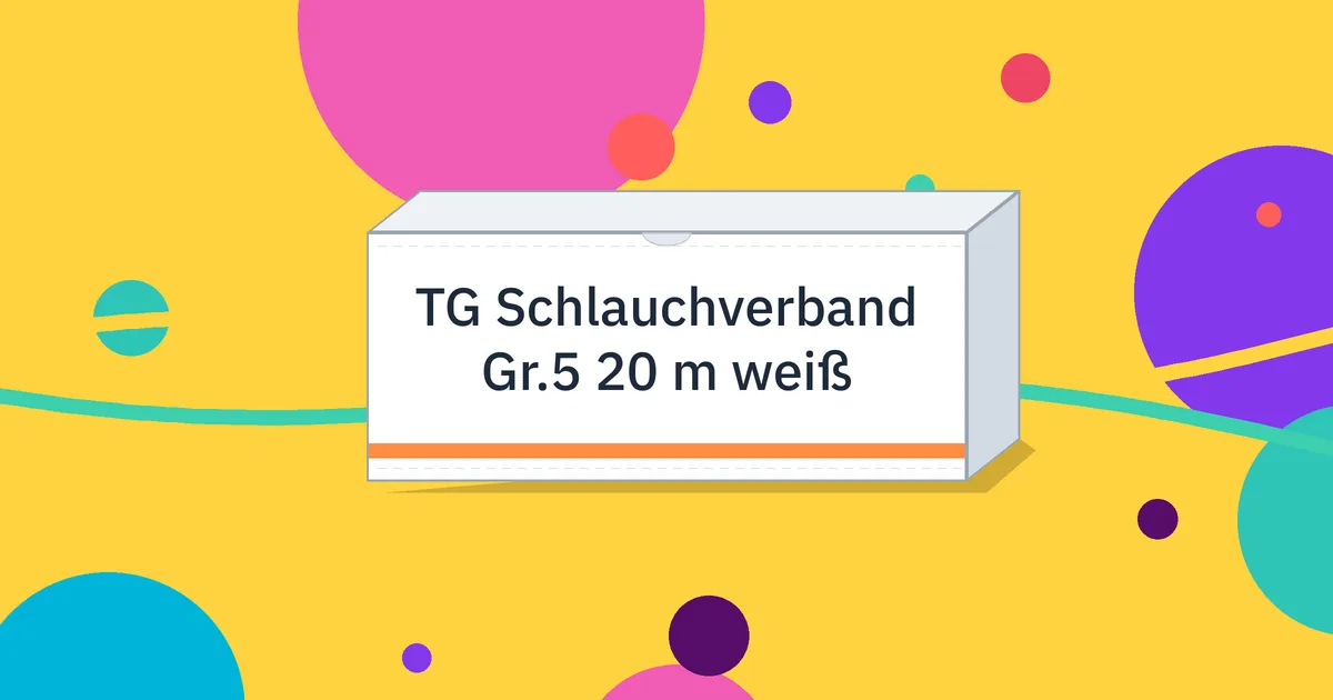Symbolbild: Packung mit der Aufschrift TG Schlauchverband Gr.5 20 m weiß (PZN 11607337) – Verfügbarkeit und Bezug in Apotheken in Frankfurt am Main