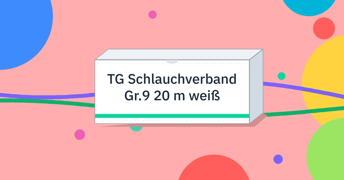 Symbolbild: Packung mit der Aufschrift TG Schlauchverband Gr.9 20 m weiß (PZN 18097419) – Verfügbarkeit und Bezug in Apotheken in Frankfurt am Main