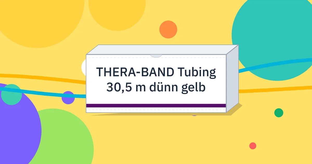 Symbolbild: Packung mit der Aufschrift THERA-BAND Tubing 30,5 m dünn gelb (PZN 00421345) – Verfügbarkeit und Bezug in Apotheken in Frankfurt am Main