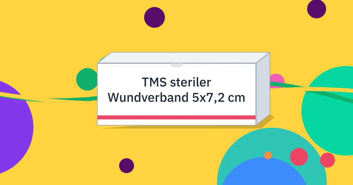 Symbolbild: Packung mit der Aufschrift TMS steriler Wundverband 5x7,2 cm (PZN 18317306) – Verfügbarkeit und Bezug in Apotheken in Frankfurt am Main