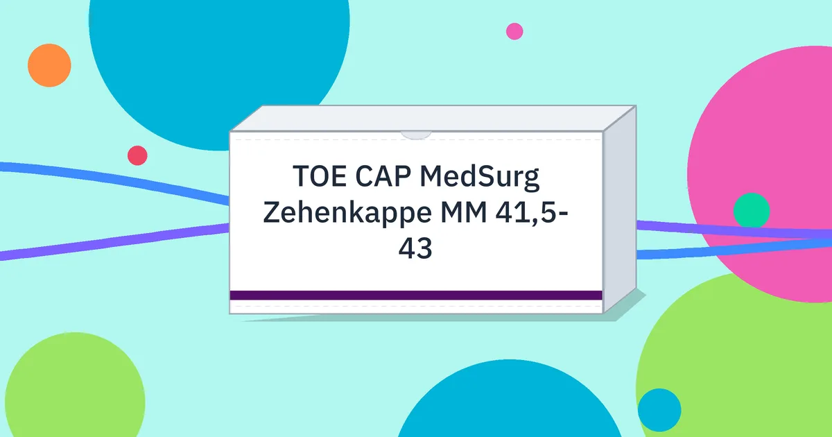 Symbolbild: Packung mit der Aufschrift TOE CAP MedSurg Zehenkappe MM 41,5-43 (PZN 16631234) – Verfügbarkeit und Bezug in Apotheken in Frankfurt am Main