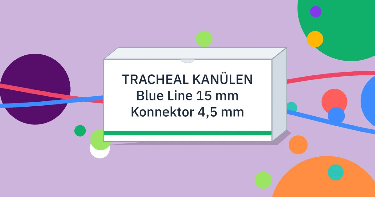 Symbolbild: Packung mit der Aufschrift TRACHEAL KANÜLEN Blue Line 15 mm Konnektor 4,5 mm (PZN 09105249) – Verfügbarkeit und Bezug in Apotheken in Frankfurt am Main