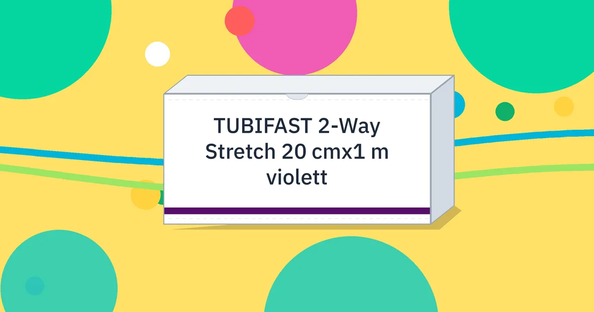 Symbolbild: Packung mit der Aufschrift TUBIFAST 2-Way Stretch 20 cmx1 m violett (PZN 10809866) – Verfügbarkeit und Bezug in Apotheken in Frankfurt am Main