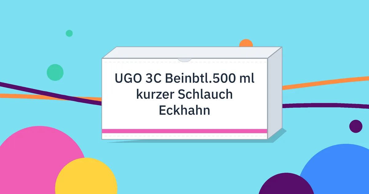 Symbolbild: Packung mit der Aufschrift UGO 3C Beinbtl.500 ml kurzer Schlauch Eckhahn (PZN 13814371) – Verfügbarkeit und Bezug in Apotheken in Frankfurt am Main