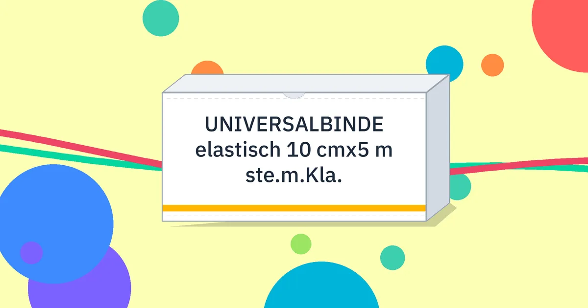 Symbolbild: Packung mit der Aufschrift UNIVERSALBINDE elastisch 10 cmx5 m ste.m.Kla. (PZN 06932101) – Verfügbarkeit und Bezug in Apotheken in Frankfurt am Main