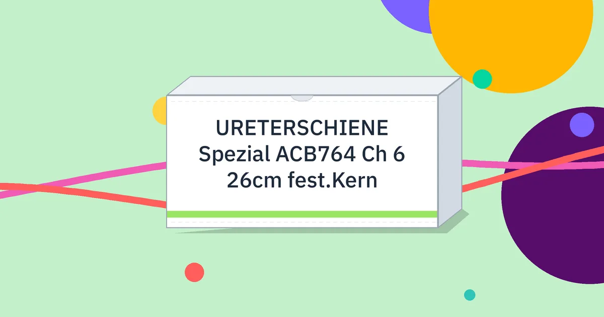 Symbolbild: Packung mit der Aufschrift URETERSCHIENE Spezial ACB764 Ch 6 26cm fest.Kern (PZN 00752639) – Verfügbarkeit und Bezug in Apotheken in Frankfurt am Main