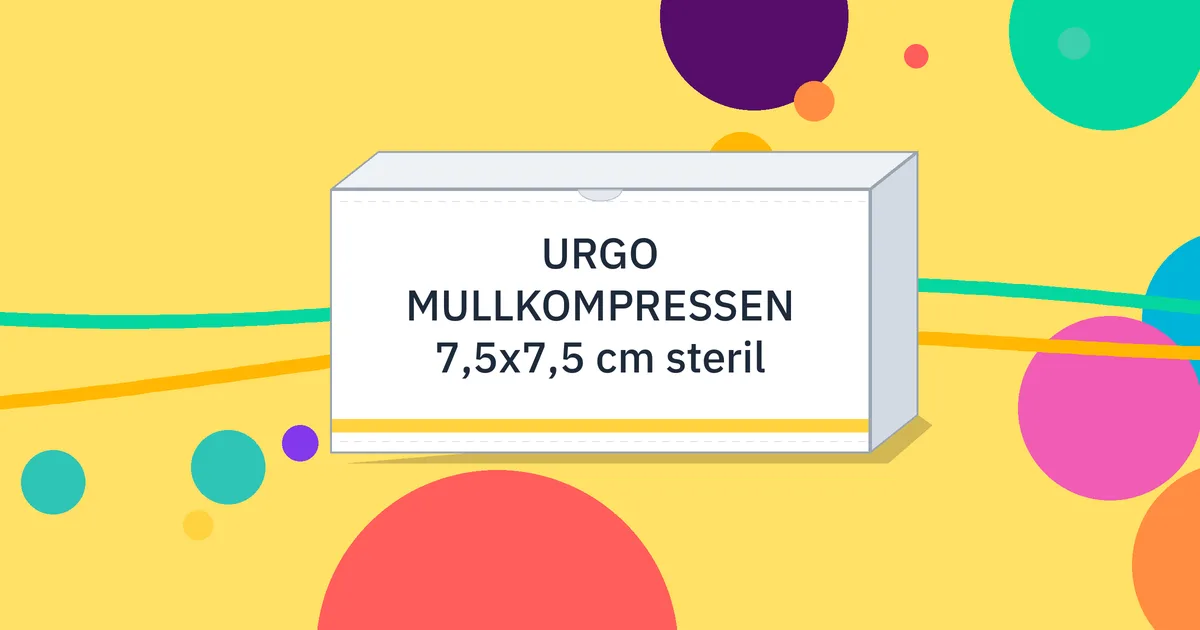 Symbolbild: Packung mit der Aufschrift URGO MULLKOMPRESSEN 7,5x7,5 cm steril (PZN 07237857) – Verfügbarkeit und Bezug in Apotheken in Frankfurt am Main
