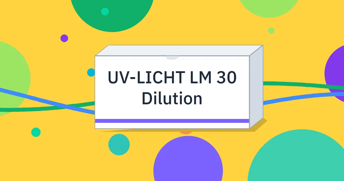 Symbolbild: Packung mit der Aufschrift UV-LICHT LM 30 Dilution (PZN 13258800) – Verfügbarkeit und Bezug in Apotheken in Frankfurt am Main