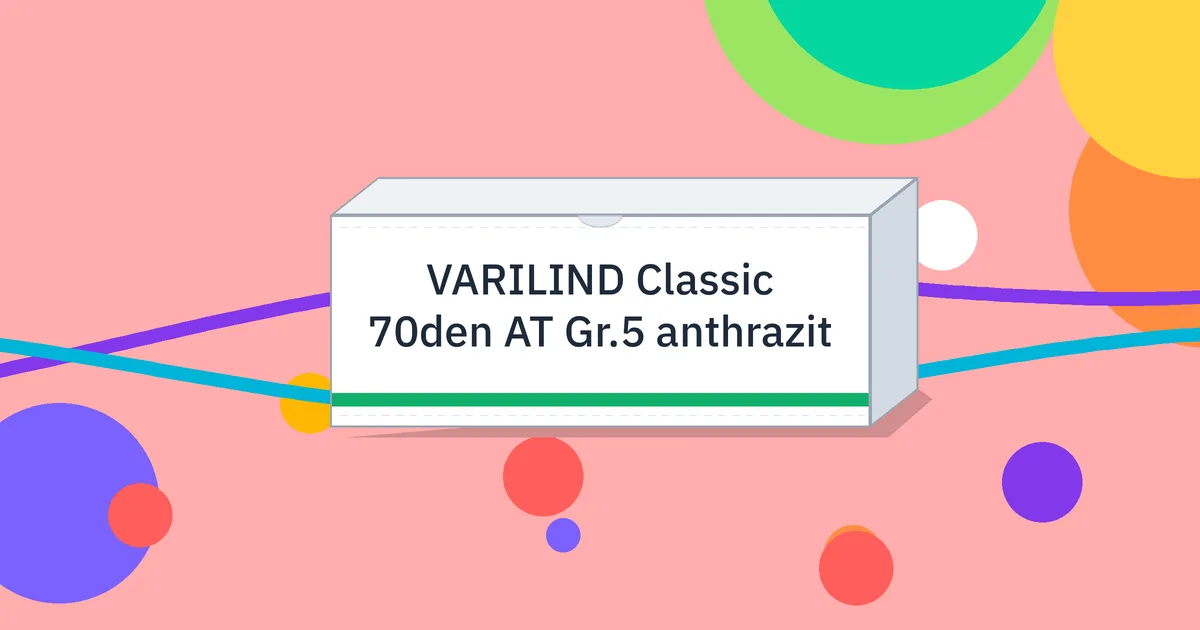 Symbolbild: Packung mit der Aufschrift VARILIND Classic 70den AT Gr.5 anthrazit (PZN 09521893) – Verfügbarkeit und Bezug in Apotheken in Frankfurt am Main