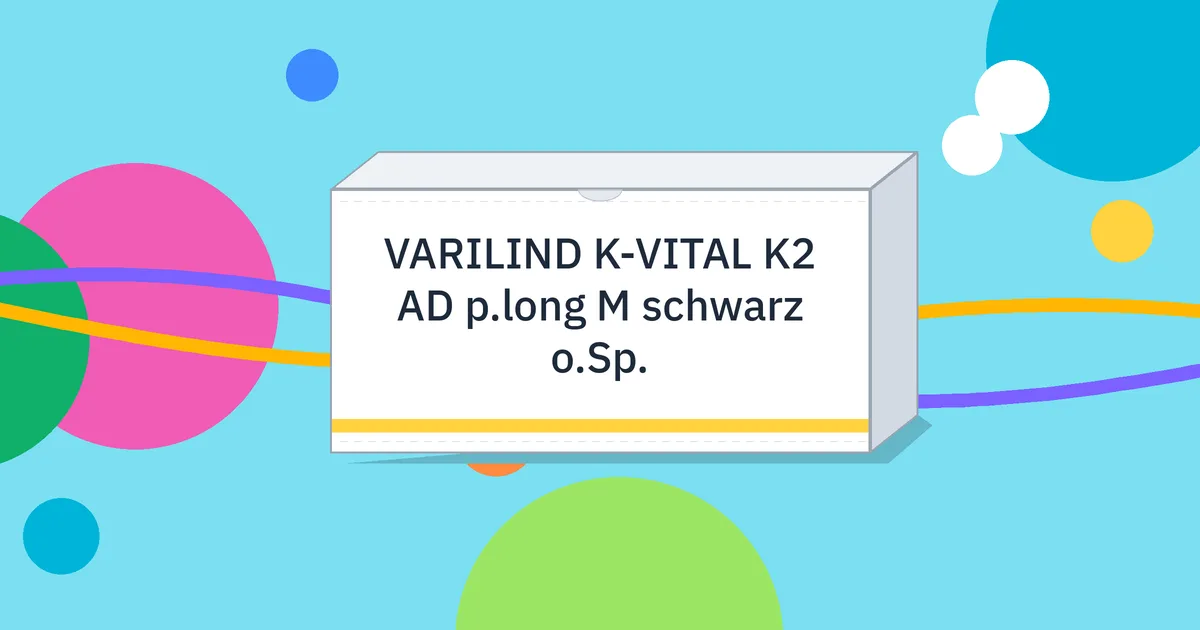 Symbolbild: Packung mit der Aufschrift VARILIND K-VITAL K2 AD p.long M schwarz o.Sp. (PZN 20568487) – Verfügbarkeit und Bezug in Apotheken in Frankfurt am Main