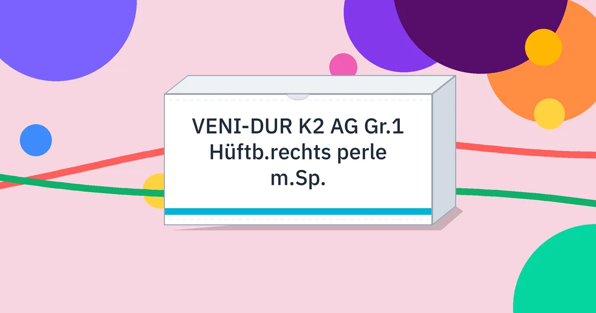 Symbolbild: Packung mit der Aufschrift VENI-DUR K2 AG Gr.1 Hüftb.rechts perle m.Sp. (PZN 03248568) – Verfügbarkeit und Bezug in Apotheken in Frankfurt am Main