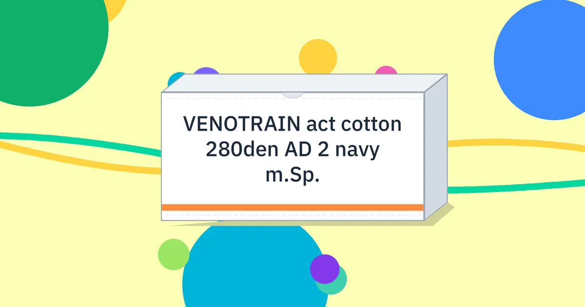 Symbolbild: Packung mit der Aufschrift VENOTRAIN act cotton 280den AD 2 navy m.Sp. (PZN 16209630) – Verfügbarkeit und Bezug in Apotheken in Frankfurt am Main