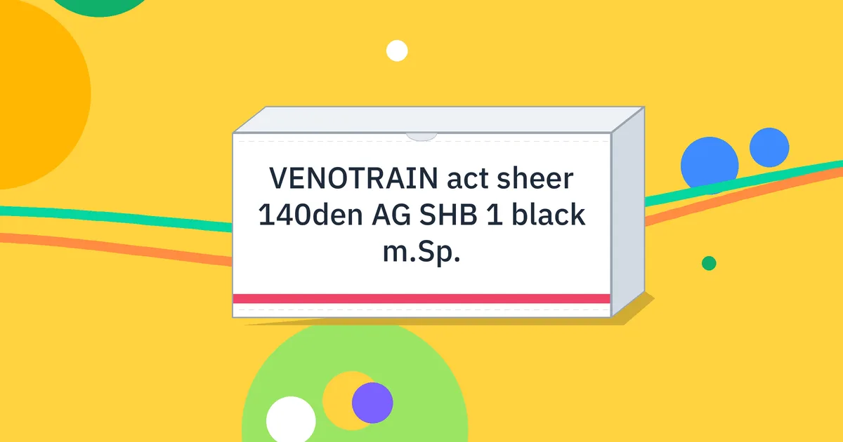 Symbolbild: Packung mit der Aufschrift VENOTRAIN act sheer 140den AG SHB 1 black m.Sp. (PZN 16208458) – Verfügbarkeit und Bezug in Apotheken in Frankfurt am Main