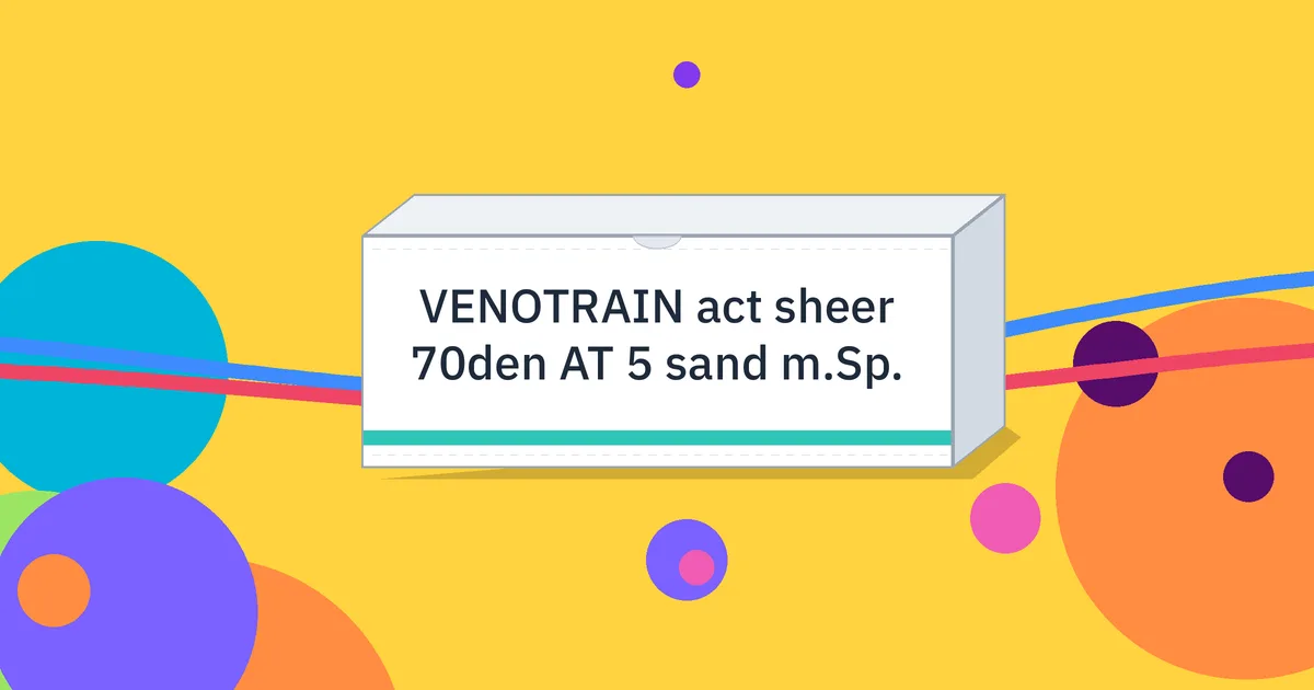 Symbolbild: Packung mit der Aufschrift VENOTRAIN act sheer 70den AT 5 sand m.Sp. (PZN 16207016) – Verfügbarkeit und Bezug in Apotheken in Frankfurt am Main