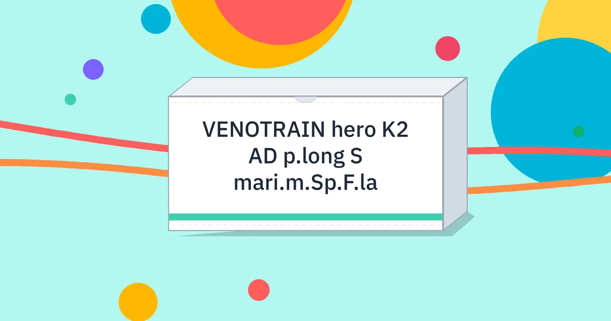 Symbolbild: Packung mit der Aufschrift VENOTRAIN hero K2 AD p.long S mari.m.Sp.F.la (PZN 19189454) – Verfügbarkeit und Bezug in Apotheken in Frankfurt am Main