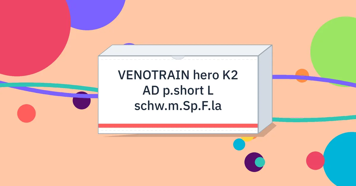 Symbolbild: Packung mit der Aufschrift VENOTRAIN hero K2 AD p.short L schw.m.Sp.F.la (PZN 19190003) – Verfügbarkeit und Bezug in Apotheken in Frankfurt am Main