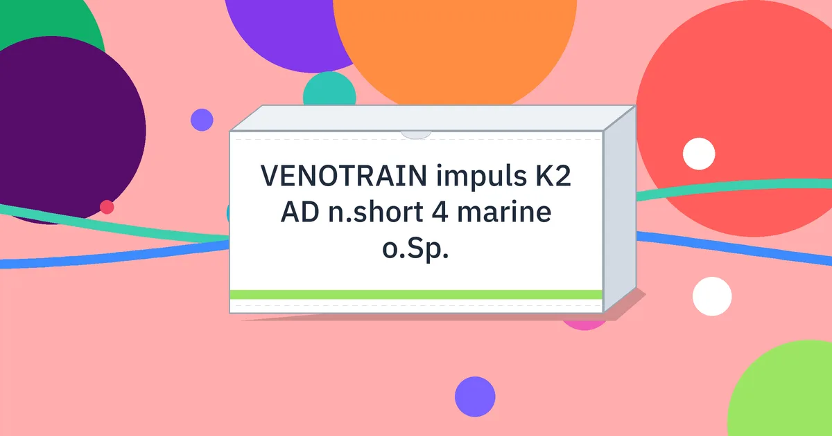 Symbolbild: Packung mit der Aufschrift VENOTRAIN impuls K2 AD n.short 4 marine o.Sp. (PZN 15221362) – Verfügbarkeit und Bezug in Apotheken in Frankfurt am Main