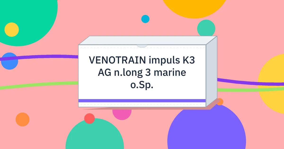 Symbolbild: Packung mit der Aufschrift VENOTRAIN impuls K3 AG n.long 3 marine o.Sp. (PZN 15213227) – Verfügbarkeit und Bezug in Apotheken in Frankfurt am Main