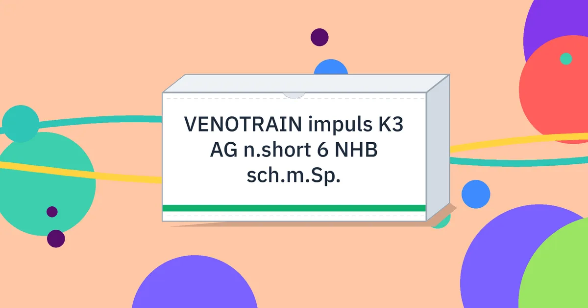 Symbolbild: Packung mit der Aufschrift VENOTRAIN impuls K3 AG n.short 6 NHB sch.m.Sp. (PZN 00522282) – Verfügbarkeit und Bezug in Apotheken in Frankfurt am Main