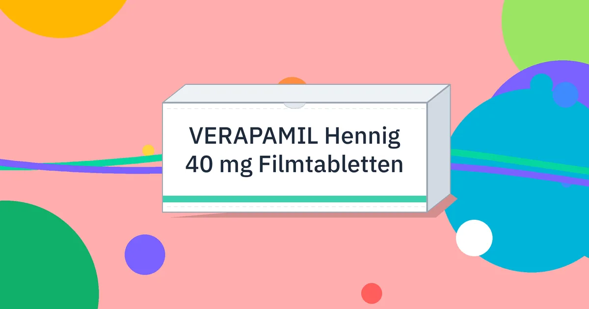 Symbolbild: Packung mit der Aufschrift VERAPAMIL Hennig 40 mg Filmtabletten (PZN 00121904) – Verfügbarkeit und Bezug in Apotheken in Frankfurt am Main