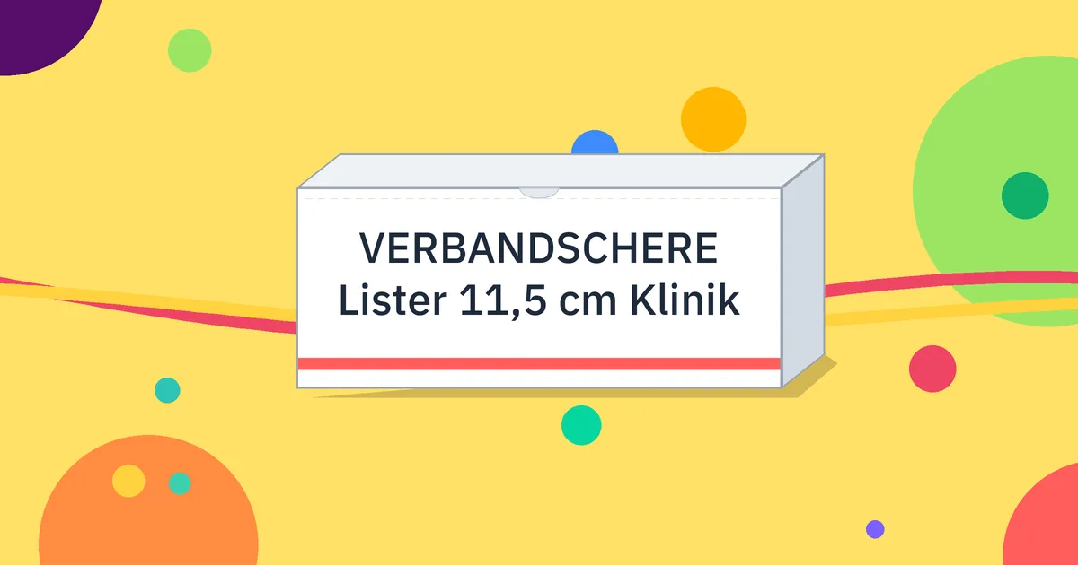Symbolbild: Packung mit der Aufschrift VERBANDSCHERE Lister 11,5 cm Klinik (PZN 11023613) – Verfügbarkeit und Bezug in Apotheken in Frankfurt am Main