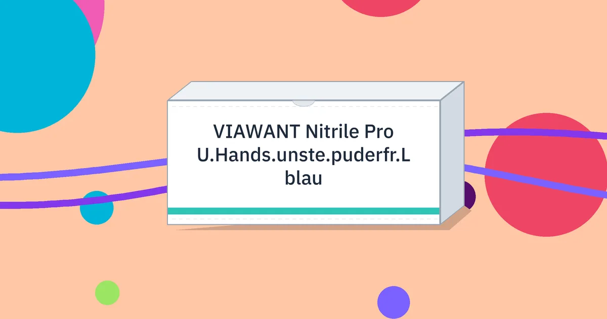 Symbolbild: Packung mit der Aufschrift VIAWANT Nitrile Pro U.Hands.unste.puderfr.L blau (PZN 09253961) – Verfügbarkeit und Bezug in Apotheken in Frankfurt am Main