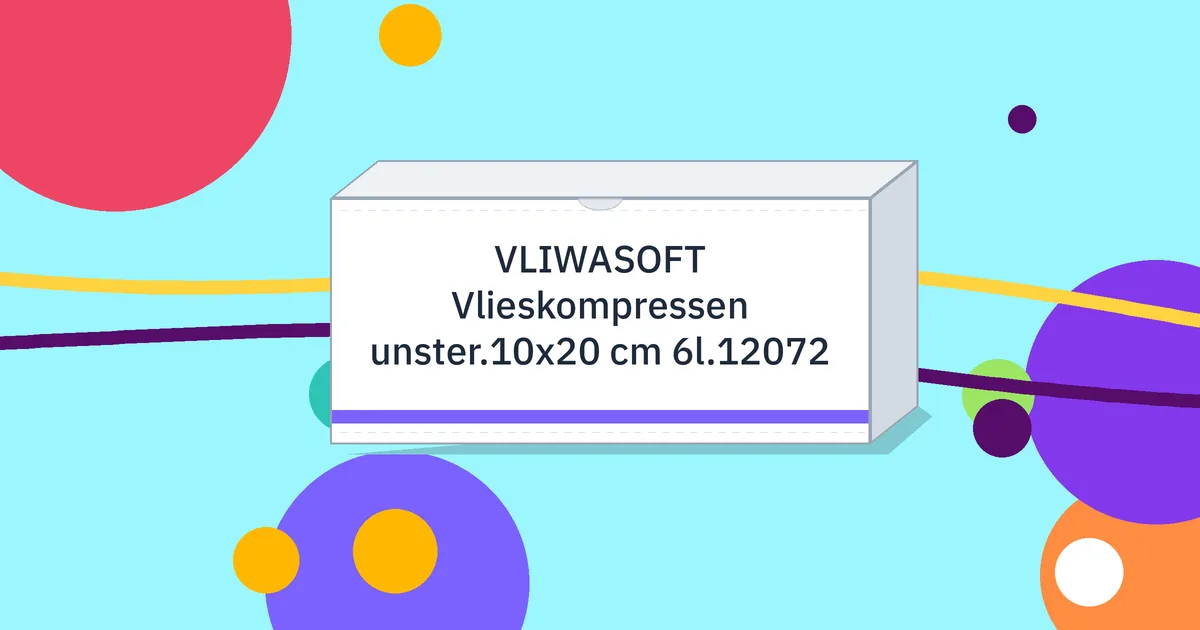 Symbolbild: Packung mit der Aufschrift VLIWASOFT Vlieskompressen unster.10x20 cm 6l.12072 (PZN 02431081) – Verfügbarkeit und Bezug in Apotheken in Frankfurt am Main