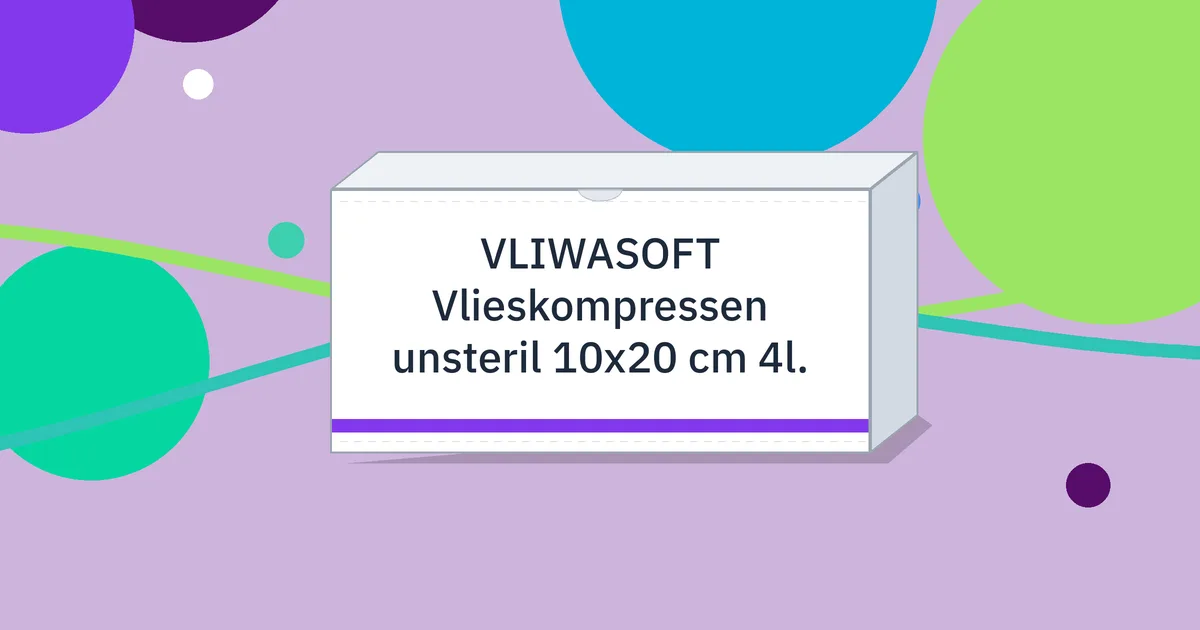 Symbolbild: Packung mit der Aufschrift VLIWASOFT Vlieskompressen unsteril 10x20 cm 4l. (PZN 19704376) – Verfügbarkeit und Bezug in Apotheken in Frankfurt am Main