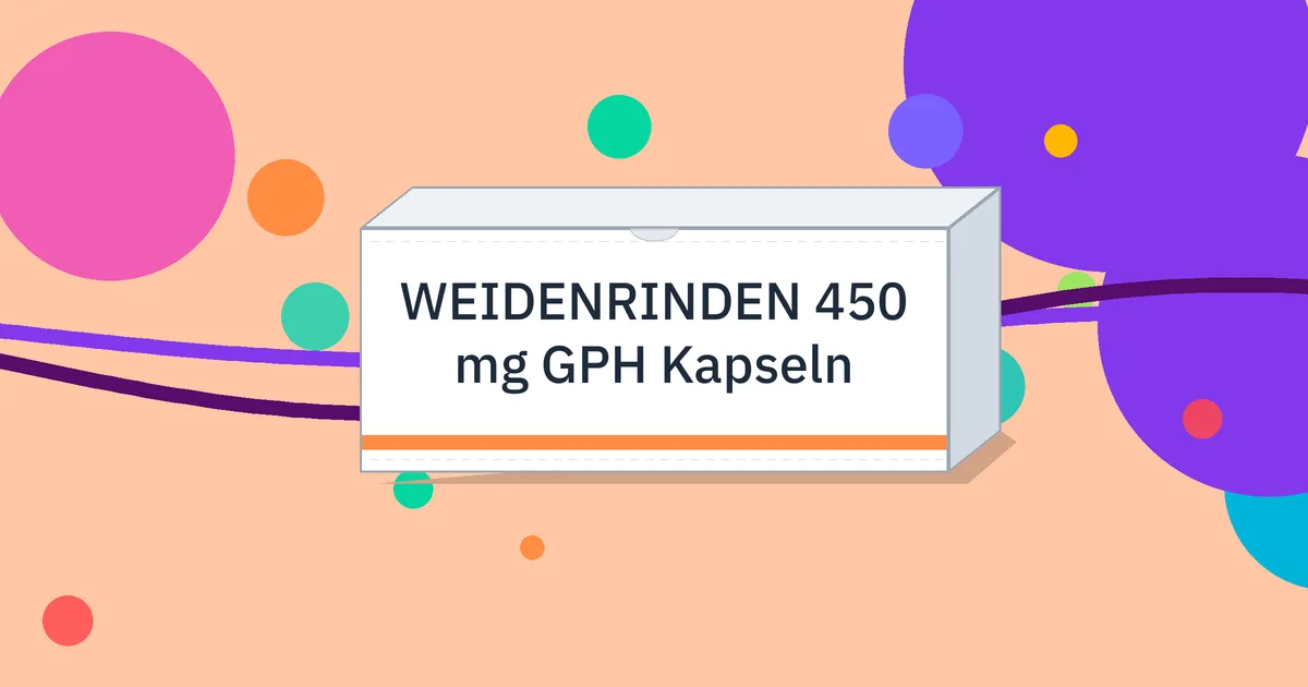 Symbolbild: Packung mit der Aufschrift WEIDENRINDEN 450 mg GPH Kapseln (PZN 15294817) – Verfügbarkeit und Bezug in Apotheken in Frankfurt am Main
