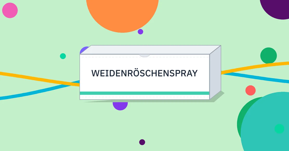 Symbolbild: Packung mit der Aufschrift WEIDENRÖSCHENSPRAY (PZN 11713909) – Verfügbarkeit und Bezug in Apotheken in Frankfurt am Main