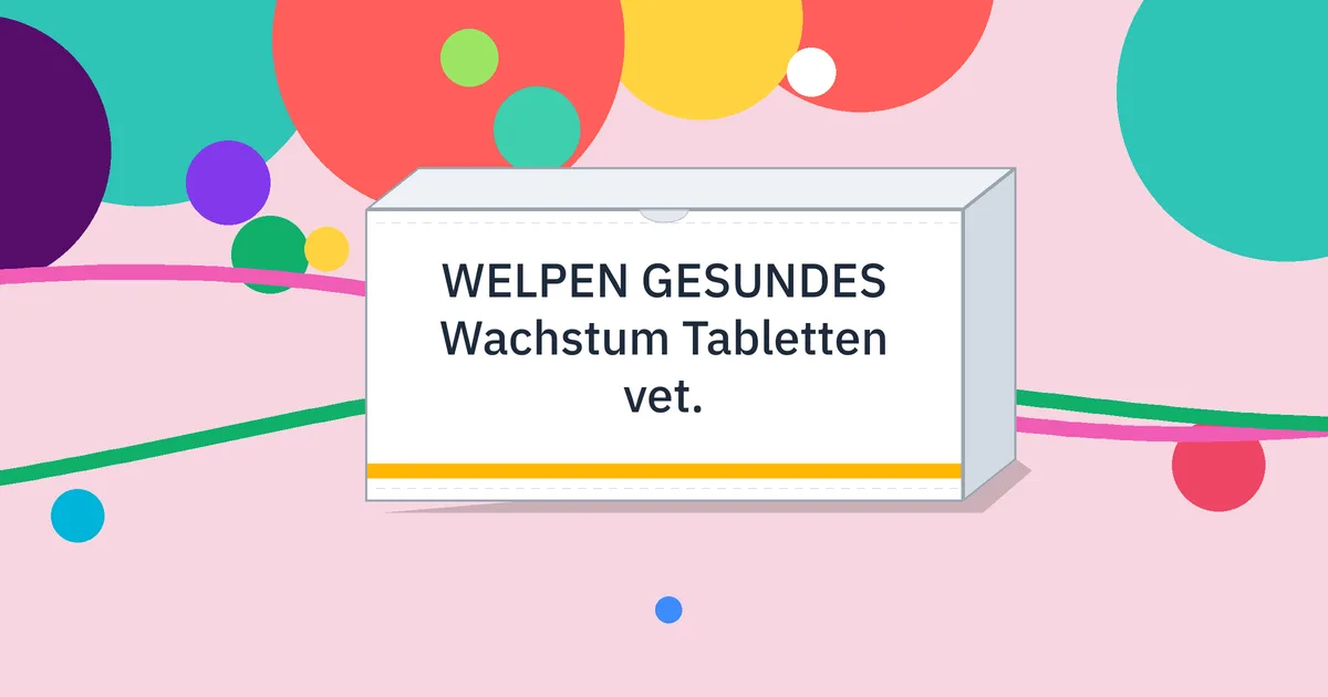 Symbolbild: Packung mit der Aufschrift WELPEN GESUNDES Wachstum Tabletten vet. (PZN 19459439) – Verfügbarkeit und Bezug in Apotheken in Frankfurt am Main