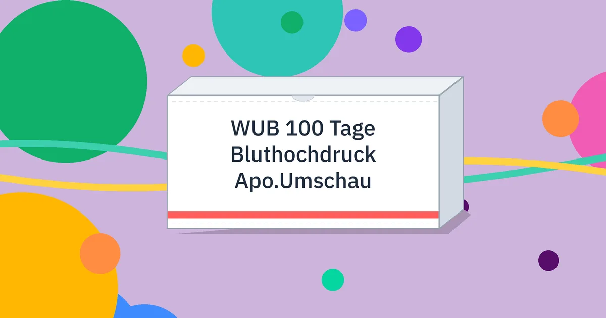 Symbolbild: Packung mit der Aufschrift WUB 100 Tage Bluthochdruck Apo.Umschau (PZN 18450287) – Verfügbarkeit und Bezug in Apotheken in Frankfurt am Main