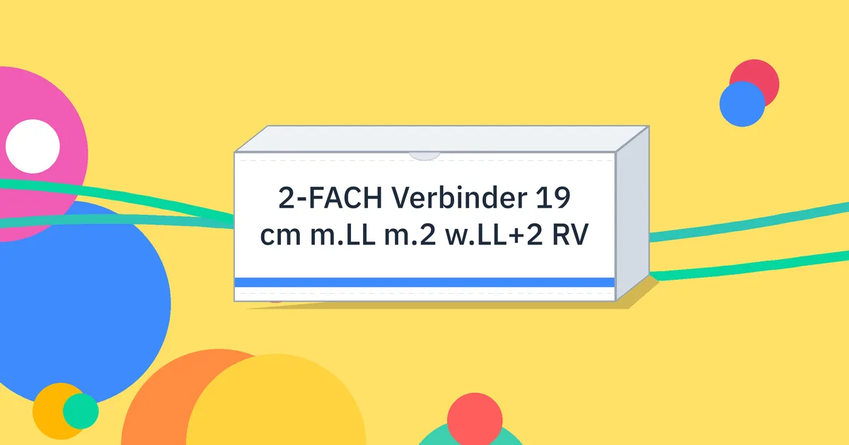 Symbolbild: Packung mit der Aufschrift 2-FACH Verbinder 19 cm m.LL m.2 w.LL+2 RV (PZN 08429487) – Verfügbarkeit und Bezug in Apotheken in Frankfurt am Main