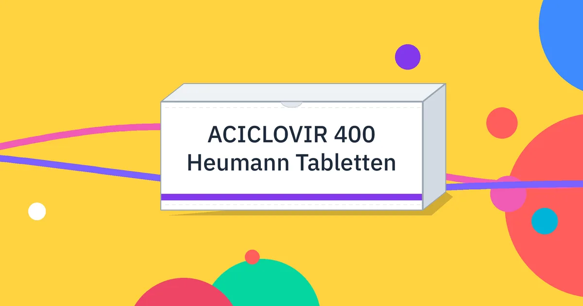 Symbolbild: Packung mit der Aufschrift ACICLOVIR 400 Heumann Tabletten (PZN 06977919) – Verfügbarkeit und Bezug in Apotheken in Frankfurt am Main