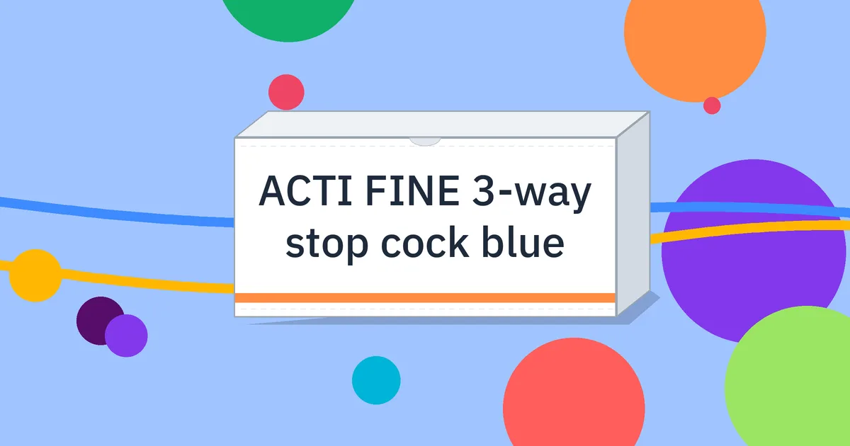 Symbolbild: Packung mit der Aufschrift ACTI FINE 3-way stop cock blue (PZN 07643126) – Verfügbarkeit und Bezug in Apotheken in Frankfurt am Main