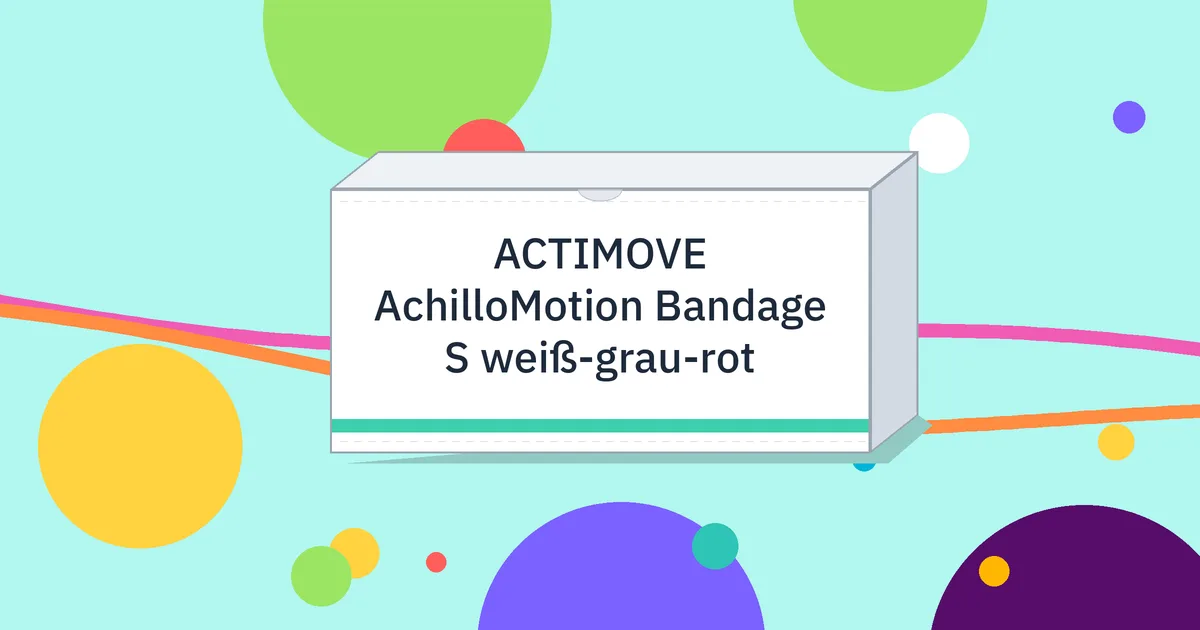 Symbolbild: Packung mit der Aufschrift ACTIMOVE AchilloMotion Bandage S weiß-grau-rot (PZN 17947614) – Verfügbarkeit und Bezug in Apotheken in Frankfurt am Main