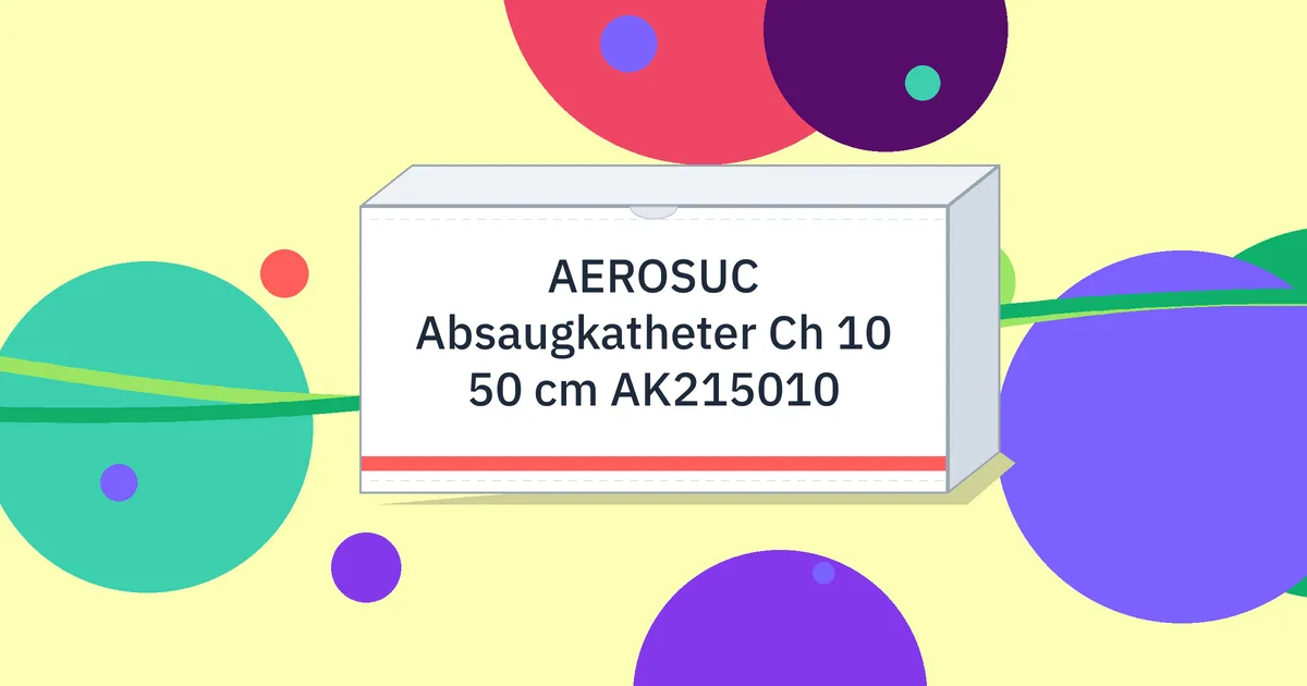 Symbolbild: Packung mit der Aufschrift AEROSUC Absaugkatheter Ch 10 50 cm AK215010 (PZN 14310170) – Verfügbarkeit und Bezug in Apotheken in Frankfurt am Main